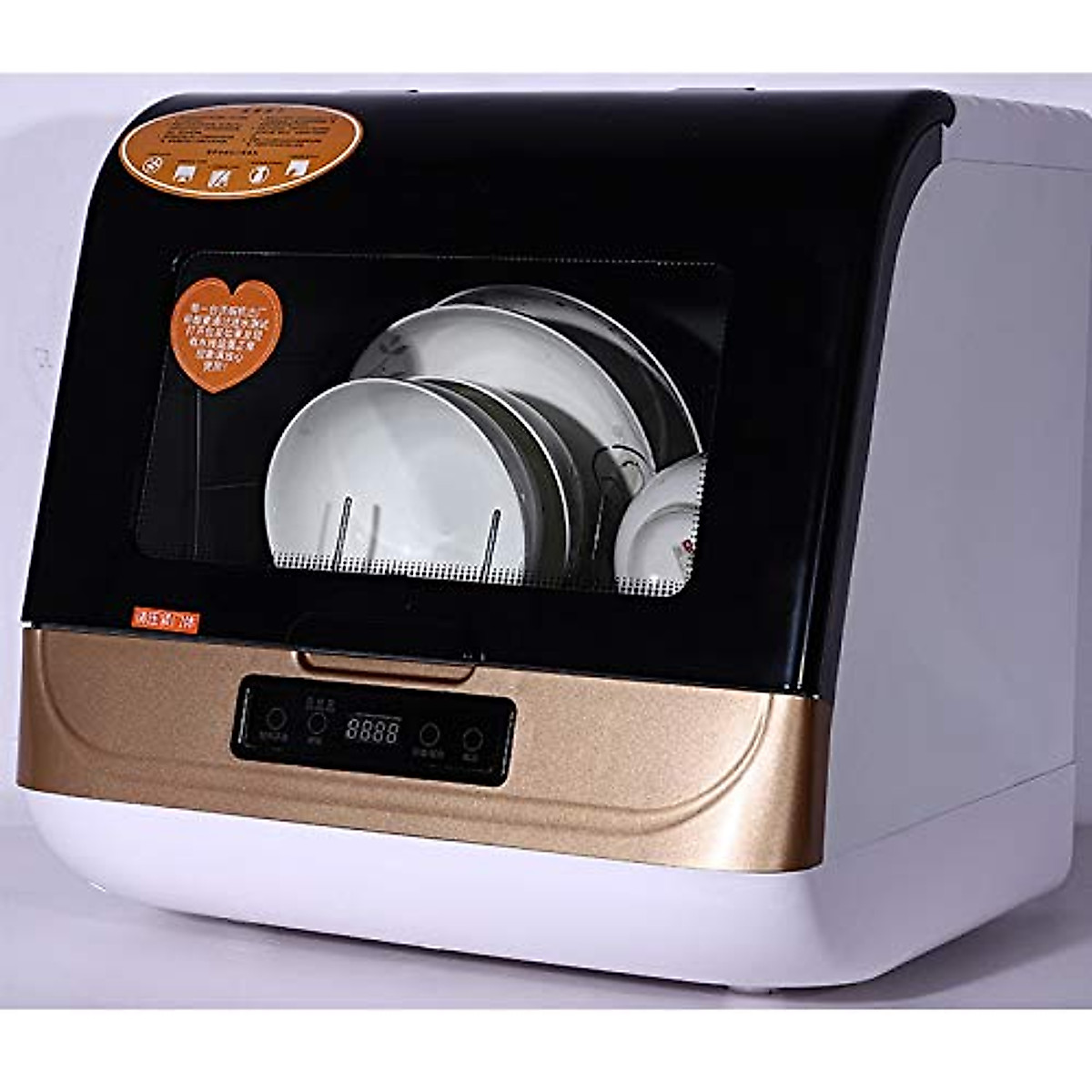 Portable Countertop Dishwasher, Dishwasher Cleaner with 5-Liter Large Capacity, 3 Washing Programs, Air and Temperature Dry, for Apartment & Dormitory, Gold