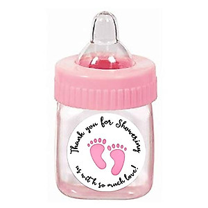 Baby Shower Stickers | 50 Pack | Pink 1.5" Inch Round - Thank You For Showering Us With So Much Love - Perfect For Shower Favors, Thank You Cards, Announcements Baby Girl Pink