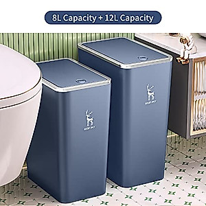 Trash Can, Plastic Garbage Can with Press Lid, 2 Pack Waste Basket for Bathroom, Kitchen, Bedroom, Garbage Bin with Push Button, Commercial Trash Bin for Office,2Gallon &3 Gallon (Navy Blue)