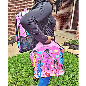 Reflections By Zana Large Pink Afro African American Women Neoprene Lunch Tote with Adjustable Shoulder Strap