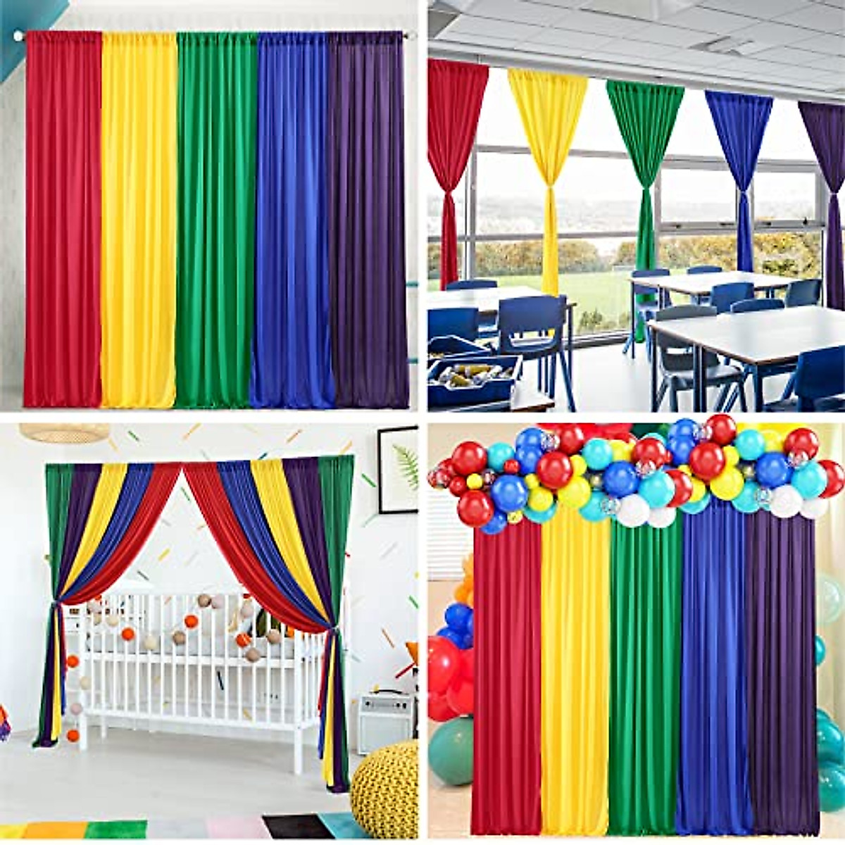 Rainbow Backdrop Curtains Rainbow Birthday Decorations for Unicorn Birthday Party Baby Shower Girl Decorations 5 Panels 2.5×7ft
