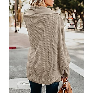 Mafulus Women's Cardigan Sweaters Oversized Chunky Knit Kimono Slouchy Wrap Batwing Open Front Outwear Coat Khaki
