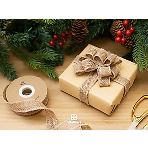 Vitalizart Burlap Ribbon Wired 1 Inch x 12 Yard Natural Burlap Fabric Jute Ribbon for Gift Wrapping Home Decor Wedding Decor Fall Decor Burlap Bows Flower Bouquet Christmas Tree