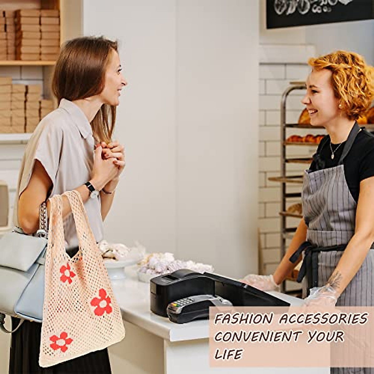 4 Pcs Crochet Tote Bag Y2K Aesthetic Tote Bag Fairy Grunge Tote Bag Fairycore Knitted Cute Beach Shoulder Bag for Women Girls (Flower)