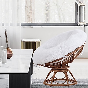 ROYALAY Faux Fur Cover for Papasan Cushion with Fluffy Plush,Shaggy Slipcover, Removable Chair Cushion Cover with 8 Ties-Cover Only-Fit 50-52 in (55 in, White)