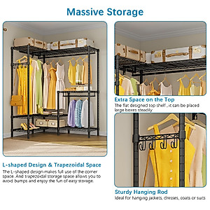 VIPEK L3 Clothing Rack, L Shaped Heavy Duty Garment Rack for Hanging Clothes, Corner Clothes Rack, Freestanding Closet System with Adjustable Shelves & Hang Rods & Side Hooks, Max Load 950lbs, Black