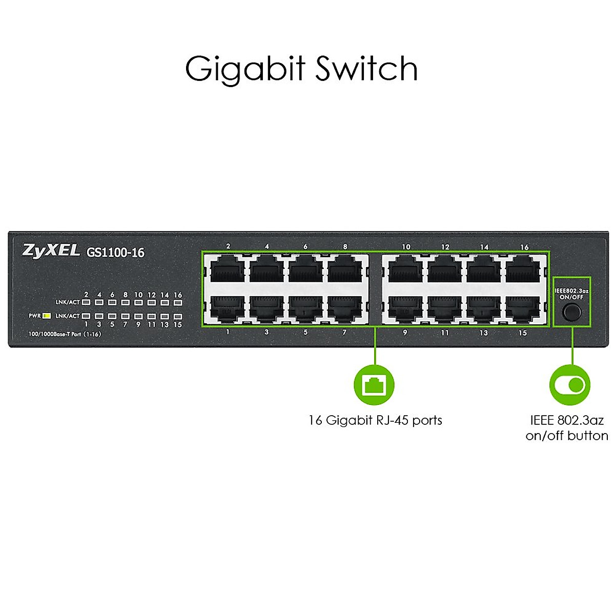 Zyxel 16-Port Gigabit Ethernet Unmanaged Switch - Fanless Design [GS1100-16]