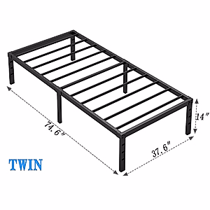 NEW JETO Metal Bed Frame,Twin Size Bed Frame with Storage Space,Heavy Duty Sturdy Mattress Foundation,Easy Assembly,No Box Spring Needed, Black,14 Inch,Twin