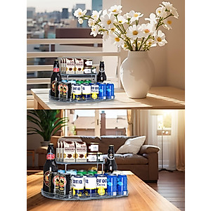 Lazy Susan Turntable Organizer for Refrigerator 2 Tier, Large 16.53'' Clear Rectangular Fridge Organizer Storage, Square Lazy Susan for Cabinet, Table, Pantry, Kitchen, Countertop