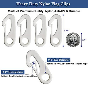 NQ Flag Pole Rope Kit - 50 Feet x 1/4" Diameter Flag Pole Halyard Nylon Rope with 4 Pieces Flag Pole Hook Clips - Outdoor Flagpole Accessories, Rope for Clothesline, Swing, Camping (50FT, White)