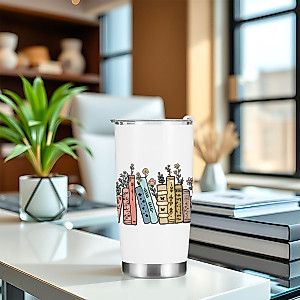 Book Lovers Gifts Stainless Steel Tumbler, Book Club Gifts Bookish Gifts Coffee Mug with Lid, 20 oz Thermal Cup Insulated Water Glasses, Book Accessories Librarian Gifts for Women Girls Teacher Friend