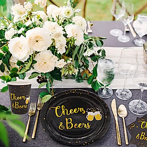 61Pcs Cheers Beer Party Supplies,Black and Gold Party Supplies Set (Plates,Napkins,Cups,Tablecloth)Cheers Beers and Beer Mugs Design,for 90th 80th 70th 60th 50th 40th 30th Cheers Party Decorations