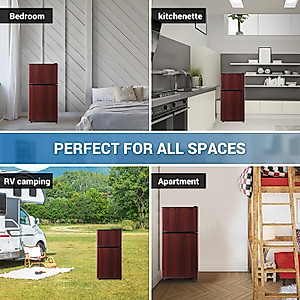 Maine Mini Fridge, Small Fridge with Freezer 3.2 Cu.Ft. 2-Door Compact Refrigerator with 7 Level Adjustable Thermostat Control Perfect for Kitchen Dorm Apartment Office Wood