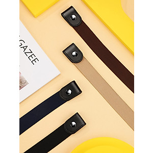 4 Pieces No Buckle Stretch Belt Adjustable Unisex Belt Invisible Elastic Belt for Men Women Jeans Pants Skirts(Khaki, Black, Coffee Color, Navy Green)