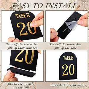20 Pcs Table Numbers 1-20 Wedding Table Numbers Blank Acrylic Table Numbers Gold Table Numbers for Wedding Reception Stands Seat Numbers with Holder Base for Catering (Arched Style)