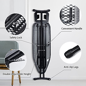 Duwee 12"x36" Ironing Board with Heat Resistant Cover and Thicken Felt Pad, Heavy Sturdy Legs