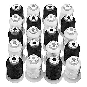 10 White and 10 Black POLY MACHINE EMBROIDERY THREADS Compatible with Brother, Baby lock, Janome, Pfaff, Singer, Bernina and other Home Machines