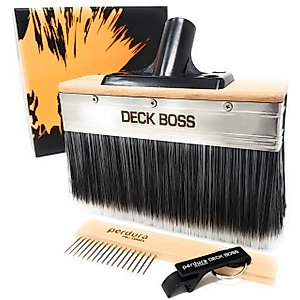 Deck Stain Brush Applicator - Deck BOSS by Perdura - 7 inch Paint Brush - Stain Seal and Paint for Floor and Fence - Brush Tool for Water and Oil Based Coatings on Wood and Concrete Rough or Smooth