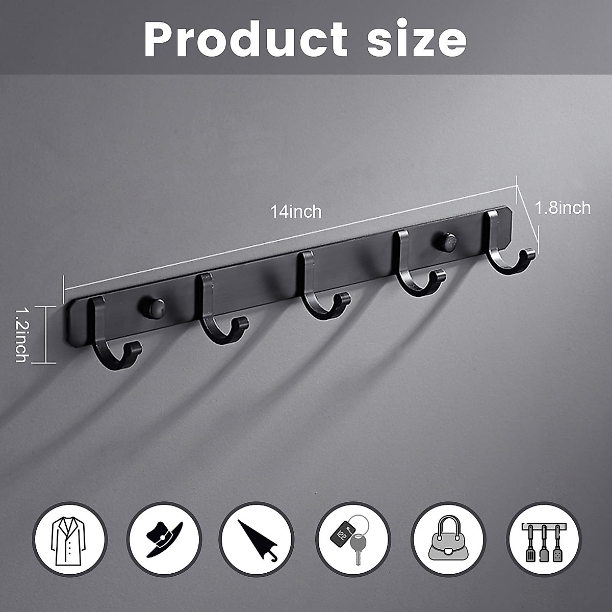 XIACIBDUS 2PCS Coat Rack Wall Mount, Wall Hooks for Hanging with 5 Hooks, 14 inch Coat Hooks Hanger for Coat Towel Bags, Entryway, Bathroom Kitchen Closet Room