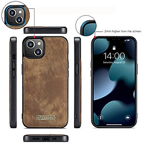 SZHAIYU Wallet Case Compatible with iPhone 13 Mini Cover with Card Holder Leather Flip Retro 2 in 1 Detachable Magnetic Zipper Pocket Thin Phone Cases 5.4' (Brown)