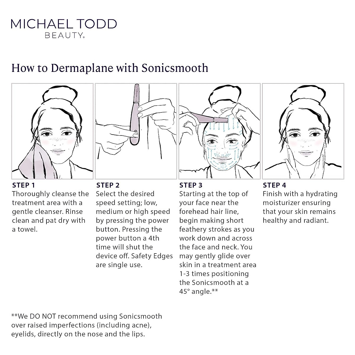Michael Todd Beauty - Sonicsmooth – SONIC Technology Dermaplaning Tool - 2 in 1 Women’s Facial Exfoliation & Peach Fuzz Hair Removal System with 8 Weeks of Dermaplaning Blades