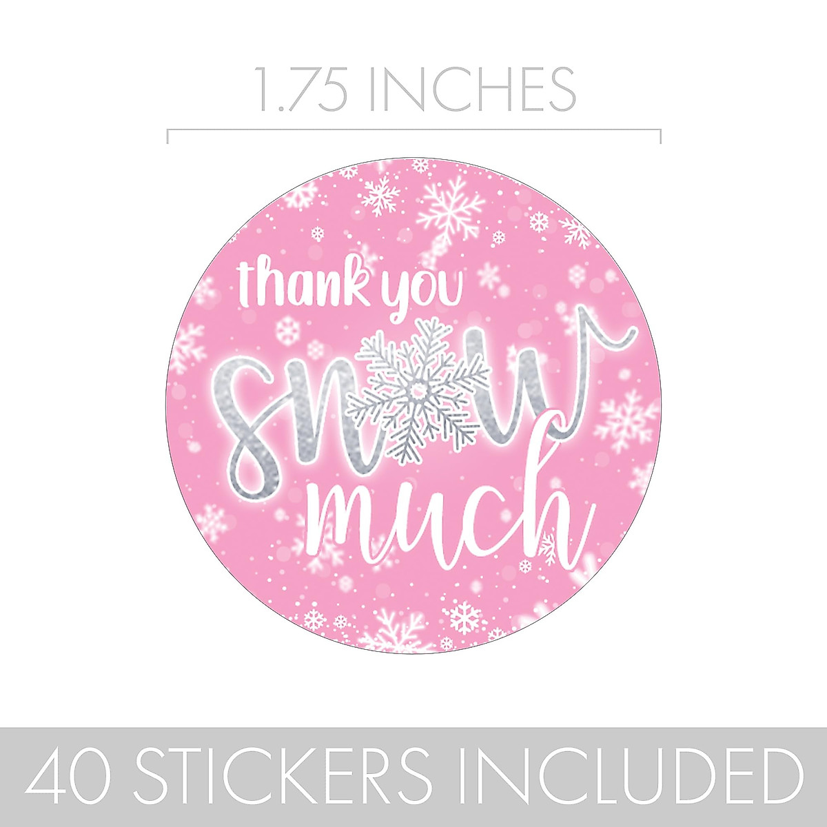 Pink Winter Onederland 1st Birthday Party Thank You Stickers, Pink Snowflake Thank You Snow Much - 40 Count