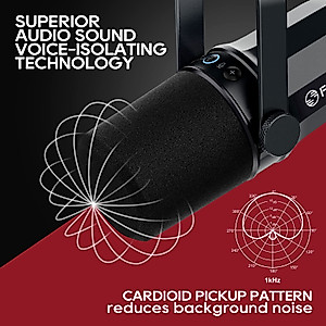 FDUCE SL40 USB/XLR Dynamic Microphone for Podcasting, Gaming, Live Streaming & Recording, Built-in Headphone Output, LED Mute Button, All Metal, Voice-Isolating Technology