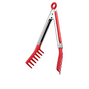 Red Stainless Steel Pasta Tong, Large 13" Stainless Steel Spaghetti Tongs, Comfortable Grip Design Pasta Server Utensil for Noodles Kitchen Cooking Baking Tools
