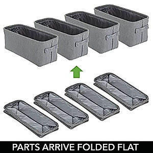 mDesign Narrow Fabric Storage Bin Basket with Handles for Bathroom Closet, Vanity, Cabinet, Cubby, Countertop, Small Slim Baskets for Towels, Toilet Tissue, Crane Collection, 4 Pack - Charcoal Gray