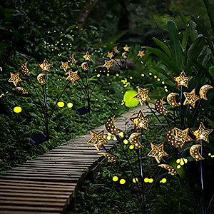 YJFWAL 6LED Starburst Swaying Solar Lights, 2 Pack Star Moon Decorative Solar Garden Lights, Christmas Outdoor Waterproof Firefly Swaying Light for Yard Patio Pathway Decoration Valentine's Day Gifts