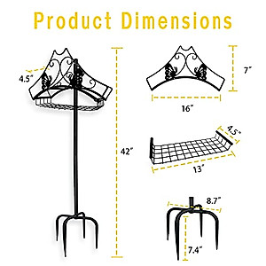 OUAIVANY Garden Hose Holder,Hose Holder Freestanding with Tools Storage Basket, Heavy Duty Detachable Hose Hanger for Patio Lawn Yard