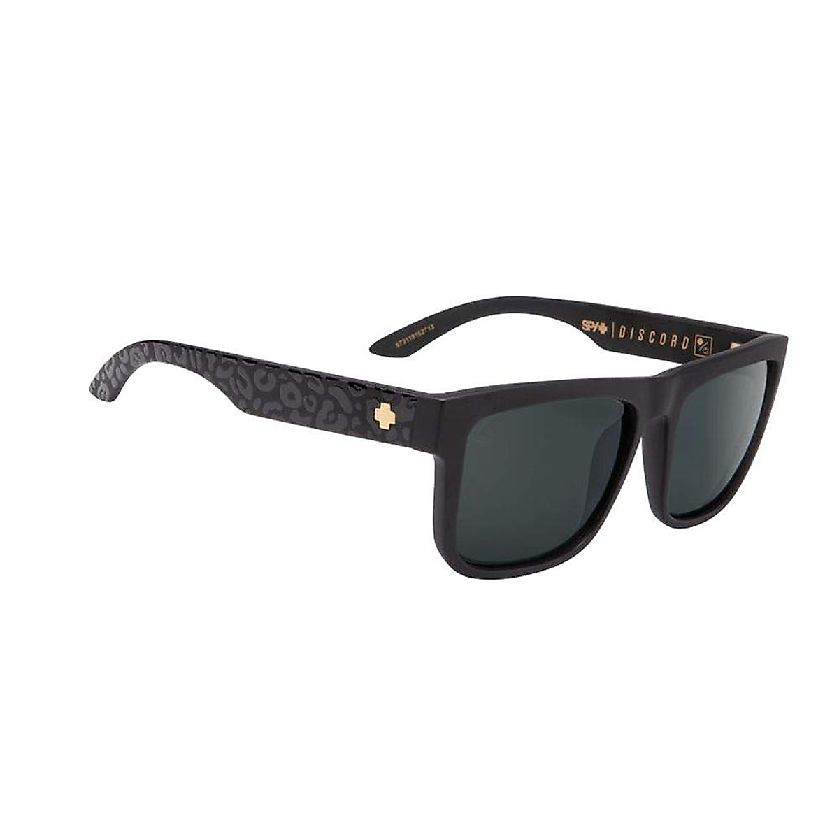Spy Optic Discord Sunglasses Matte Black Leopard w/Happy Grey Green Silver Flash Lens + Sticker