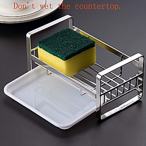 2 Pack Kitchen Sponge Holder - Kitchen Sink Organizer - Sink Caddy - Sink Tray - Soap Holder - Stainless Steel,Silver+White