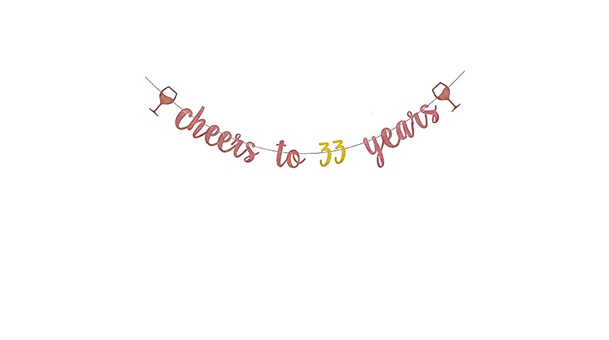 Get 'Cheers to 33 Years' Rose Gold Banner | 33rd Birthday/Anniversary