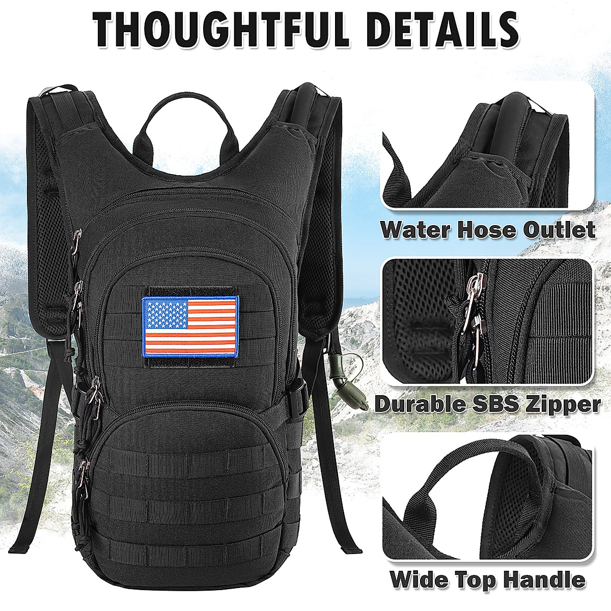 MIRACOL Tactical Hydration Backpack with 2L Water Bladder, 900D Military Molle Water Backpack Fit Men Women