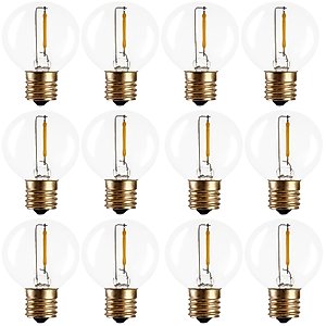 Lxcom Lighting 12 Pack 0.5W G14/G40 LED String Light Bulbs,E17 Screw Base G40 LED Edison Replacement Clear Glass Warm White 2700K Vintage LED Filament Bulb for Decorative String Light, AC120V