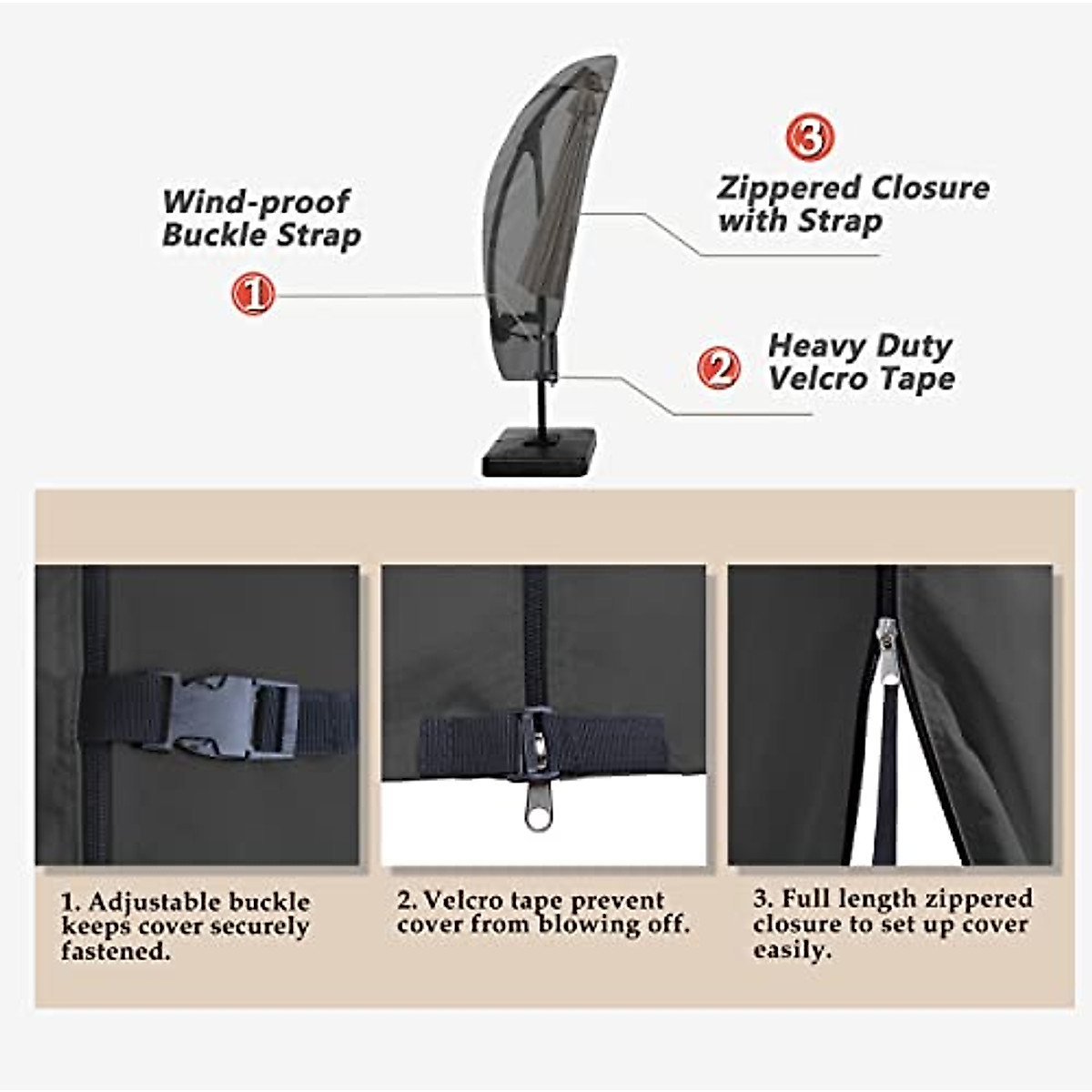 Porch Shield Patio Umbrella Cover - Outdoor Waterproof Garden Offset Banana Parasol Cover Fits Cantilever Offset Umbrella 7.5-11.5 Feet, Black