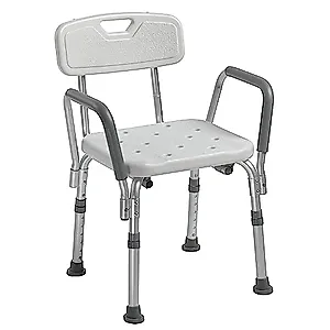 Drive Medical 12445KD-1 Shower Chair with Back and Padded Arms, Adjustable Height Shower Stool with Nonslip Feet, Tub Chair, Shower Chair for Elderly, Bath Seat with Back, 350 LB Weight Cap, White