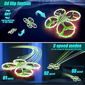 NXONE Drone for Kids and Beginners Mini RC Helicopter Quadcopter Drone with 7 color LED Lights, Altitude Hold, Headless Mode, with Remote Control (White Green)