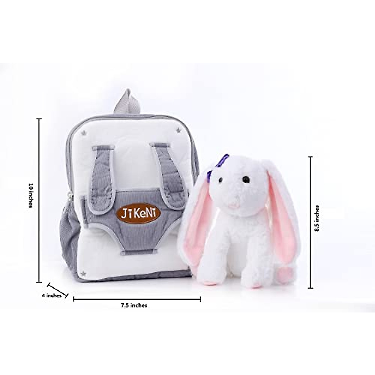 JiKeNi children's backpack, rabbit toy, boy and girl backpack, plush bag rabbit soft doll 10 inches (white)