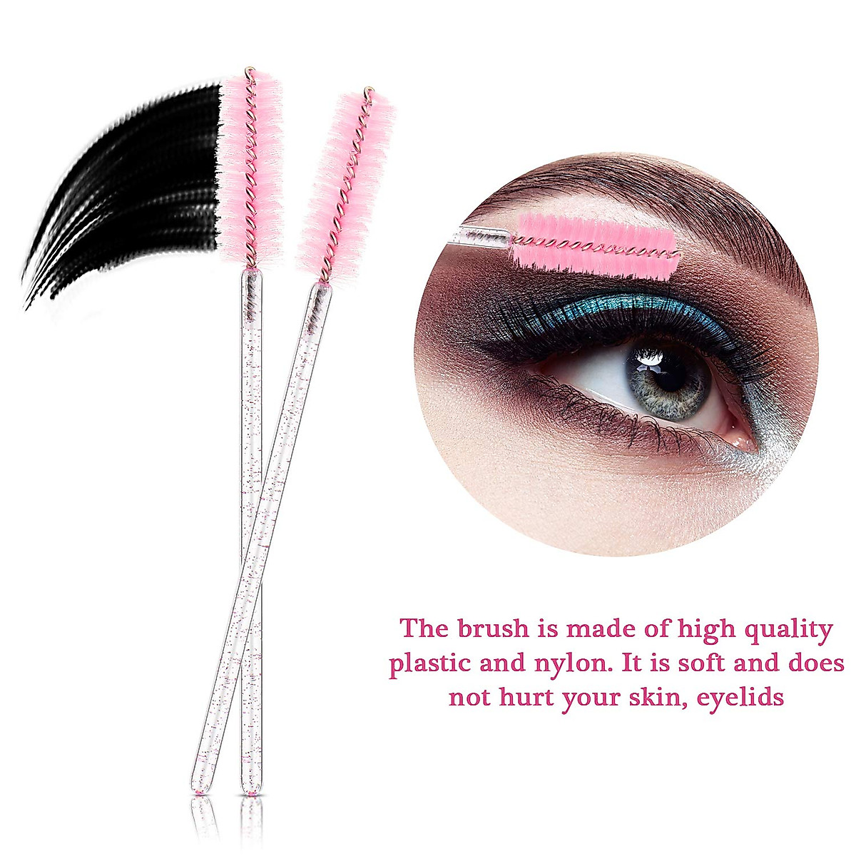 24 Pieces Plastic Eyelash Extension Tweezers False Eyelash Applicator Tool Eyelash Auxiliary Clip and 100 Pieces Eyelash Brush Mascara Wands Applicator for Eyelash Application (Pink)