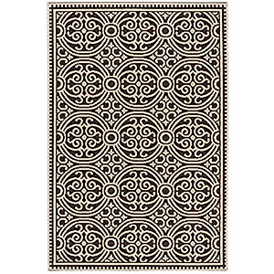 SAFAVIEH Linden Collection 4' x 6' Cream/Brown LND134U Geometric Indoor/ Outdoor Non-Shedding Easy scrubbing Patio Backyard Porch Deck Mudroom Accent-Rug