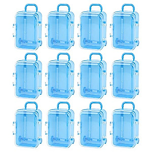 Framendino, 12 Pack Blue Mini Travel Suitcases Box Plastic Candy Boxes Gift Box Transparent Tiny Jewelry Storage Cases for Wedding Party Decorations