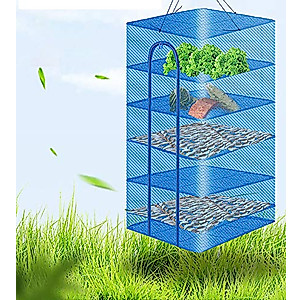 Hwayslon Hanging Drying Net Foldable Drying Rack Net Dryer 19.7"x19.7"x37.4" 6 Layer Folding Fish Mesh with Zippers for Fish Vegetables Fruit Herb