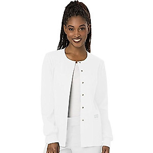 Snap Front Scrub Jackets for Women, Workwear Revolution Soft Stretch WW310, L, White