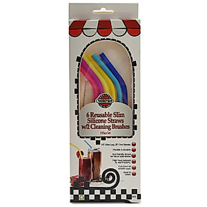 Norpro 471 Reusable Slim Silicone Drinking Straws with 2 Cleaning Brushes,