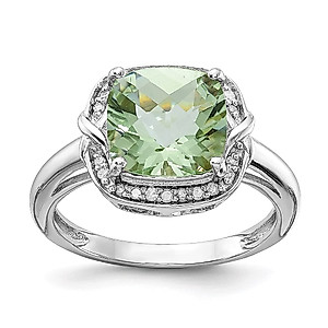 Diamond2Deal 925 Sterling Silver Diamond and Green Quartz Solitaire Ring Sz 9 (3.3ct,Green&H Color)