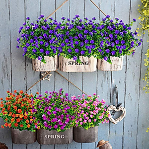 ZWYOQI 8 Bundles Artificial Flowers Outdoor UV Resistant Fake Plastic Plants Faux Greenery Shrubs Indoor Outside Hanging Planter Home Kitchen Office Wedding Garden Décor (Purple/8pcs)