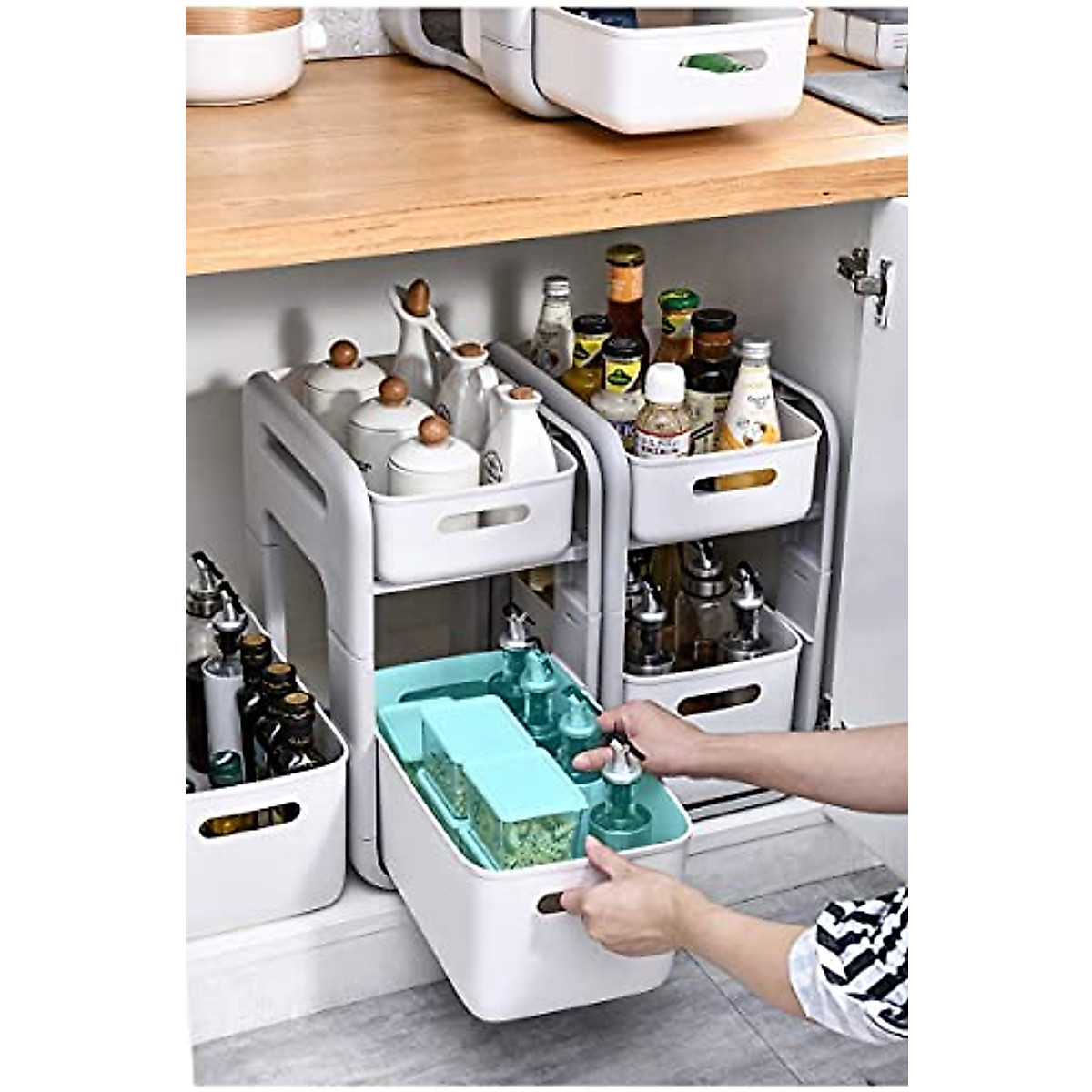 Amyup Set Of 2 Plastic Storage Bins,10.5×8×5.5" Versatile Kitchen Pantry Organization and Storage,for Plastic Storage Container Under Bed,Under Sink Bathroom Organizer (2 Pack Medium, White)