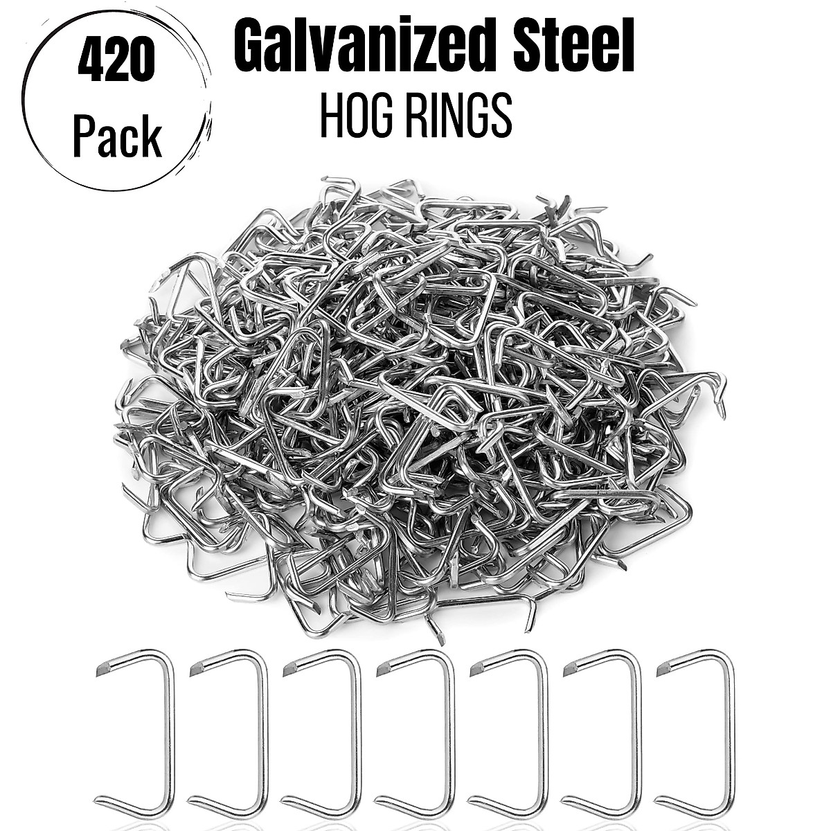 Mr. Pen- Galvanized Hog Rings, 3/4", 420 Pcs, Hog Rings Upholstery, Hog Rings for Furniture Upholstery, Auto Upholstery, Meat & Sausage Casings, Fencing, Animal Pet Cages, Shock Cords